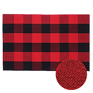 Beupy Black & Red Christmas Door Mat Buffalo Plaid Doormat 18 x 29'' Winter Holiday Non-Skid Floor Mat Switch Mat Indoor Outdoor Home Garden Easy to Clean Low Profile Mat