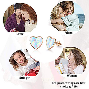 Heart Earrings Opal Stud Earrings Hypoallergenic Sterling Sliver Jewelry Rose Gold Heart for Women Teen with Sensitive Ears Tiny Small Earrings Gifts (Rose Gold)