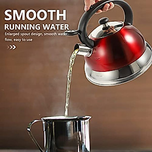 HEMOTON Tea Kettle Tea Kettle Tea Kettle Red Stainless Steel Whistling Tea Coffee Kettle with Heat Proof Handle Kitchen Grade Stainless Steel Teapot Stovetops Tea Pot Tea Pot Tea Pot