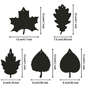 50 Pieces Scratch Fall Leaves Colorful Scratch Leaves Scratch Rainbow Art Paper with Ribbons and Wooden Stylus for Thanksgiving Harvest Party (Black)