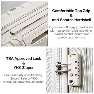 Hanke 14 Inch Underseat Carry On Luggage with Wheels, Lightweight, Waterproof, TSA-Approved, Suitcase, Ivory White