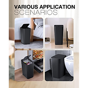 ITCPRL Bathroom Trash Can with Lid, 2 Pack 4 Gallons/15 Liters Garbage Can with Pop-Up Lid, Small Plastic Trash Can, Slim Trash Bin Waste Basket for Bathroom, Bedroom, Office, Living Room(Black)