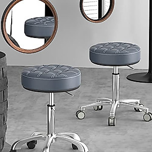 Tattoo Chair Saddle Stool with Rollers, Pu Leather Hydraulic Swivel Adjustable Drafting Stool Work Chair for Salon Spa Beauty Massage Dental Clinic Etc-B