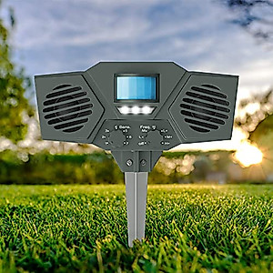 Hoont Solar Powered Motion Activated Ultrasonic with Flashing Strobe Outdoor Animal and Pest Repeller for Birds