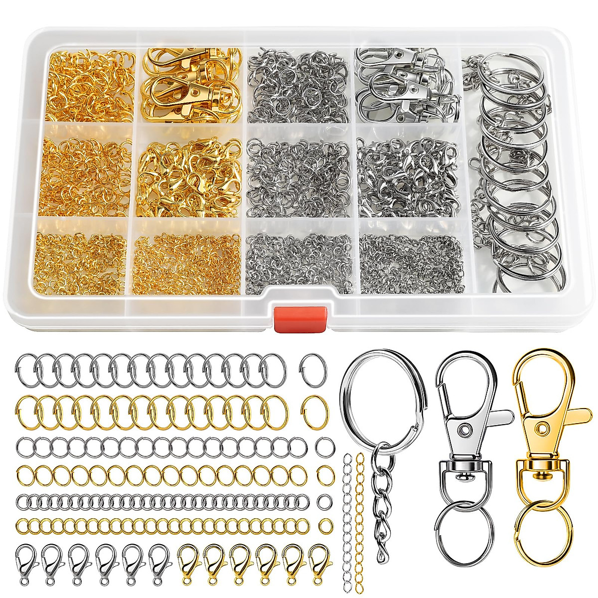 LEOBRO Jump Rings, 968pcs Jewelry Making Supplies, Jump Rings for Jewelry Making, Gold Silver Jump Rings for Charm, Lobster Claw Clasps for Necklace Bracelet Jewelry, Key Chain Rings for Keychain