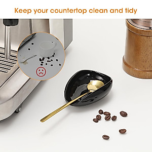 Aieve Coffee Spoon Rest with Stainless Steel Coffee Stirring Spoon and Ceramic Coffee Spoon Holder(1*Black Spoon Rest+2*Gold Stirring Spoon)