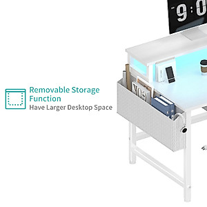Lufeiya White Computer Desk with File Drawers Cabinet, 47 Inch Home Office Desks with Keyboard Tray, Gaming Desk with LED Lights and Power Outlets, Writing Table PC Desks with Monitor Stand, White
