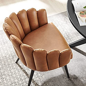 Modway Vanguard Vegan Leather Channel Tufted Dining Chair in Black Tan