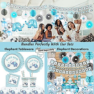 Elephant Baby Shower Backdrop Banner Blue Gray Baby Shower Decorations for Boy, Large Fabric Rustic Animal Theme Birthday Party Supply, It's A Boy Background Decor, Photography Props 72.8 x 43.3 Inch