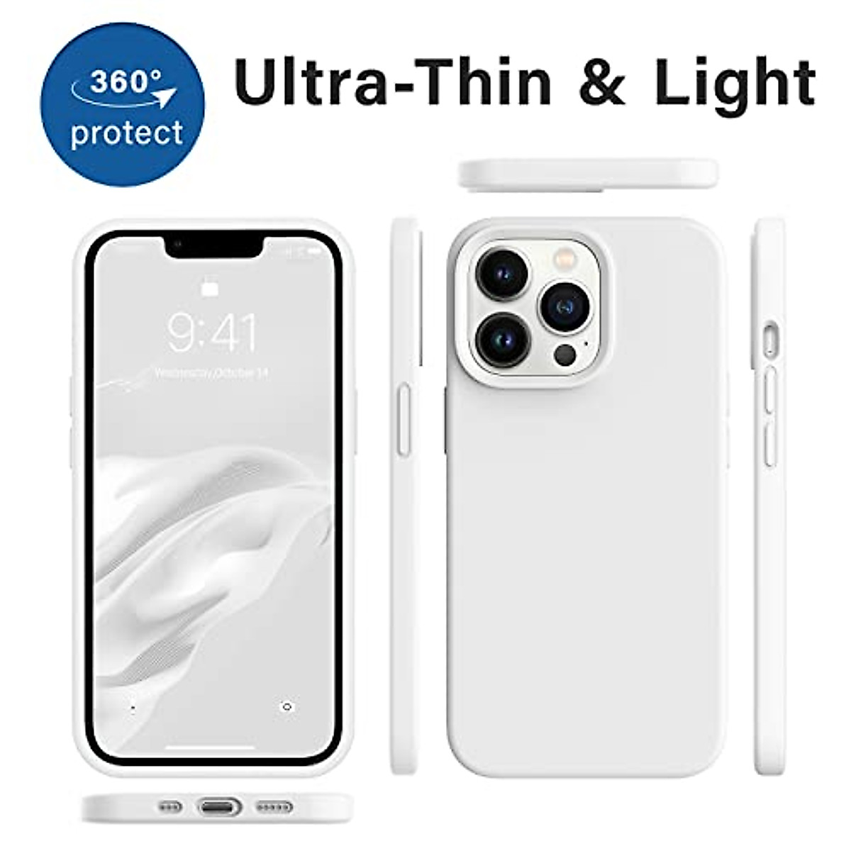 AOTESIER Shockproof Designed for iPhone 13 Pro Case, Liquid Silicone Phone Case with [Soft Anti-Scratch Microfiber Lining] Drop Protection 6.1 inch Slim Thin Cover（White）