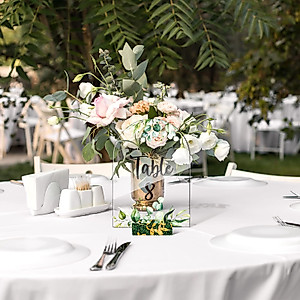 Jetec 26 Pcs Acrylic Wedding Table Numbers 1-25 Printed 4 x 6 Inch Clear Acrylic Table Signs Greenery Floral Arched Place Cards for Wedding Reception Bridal Shower Baby Shower Table Centerpiece Decor