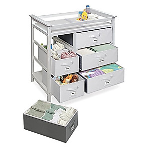 Modern Baby Changing Table with 6 Storage Baskets and Pad