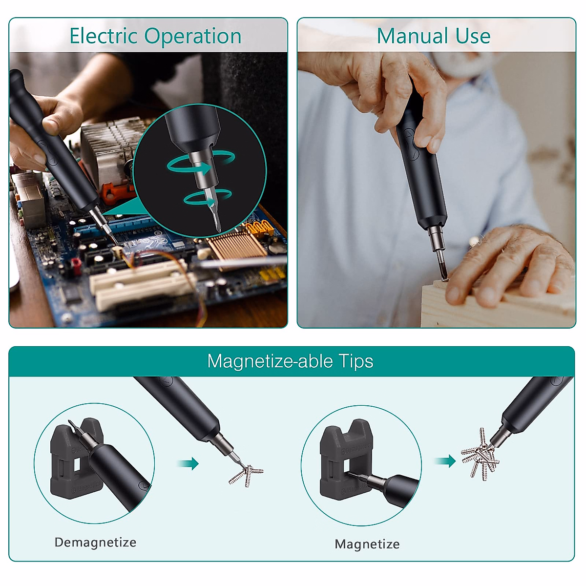ORIA Cordless Electric Screwdriver, (Upgraded) 21 in 1 Electric Screwdriver Set, Electric & Manual 2 IN 1 Rechargeable Cordless Screwdriver Kit with Built-in LED Light, for PC, Phone,Toy