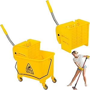 Mop Bucket with Wringer on Wheels, Commercial Mop Bucket with 20 Quarts Mop Bucket & Side Wringer Combo, Mop and Bucket with Wringer Set for Home (2PCS Yellow)