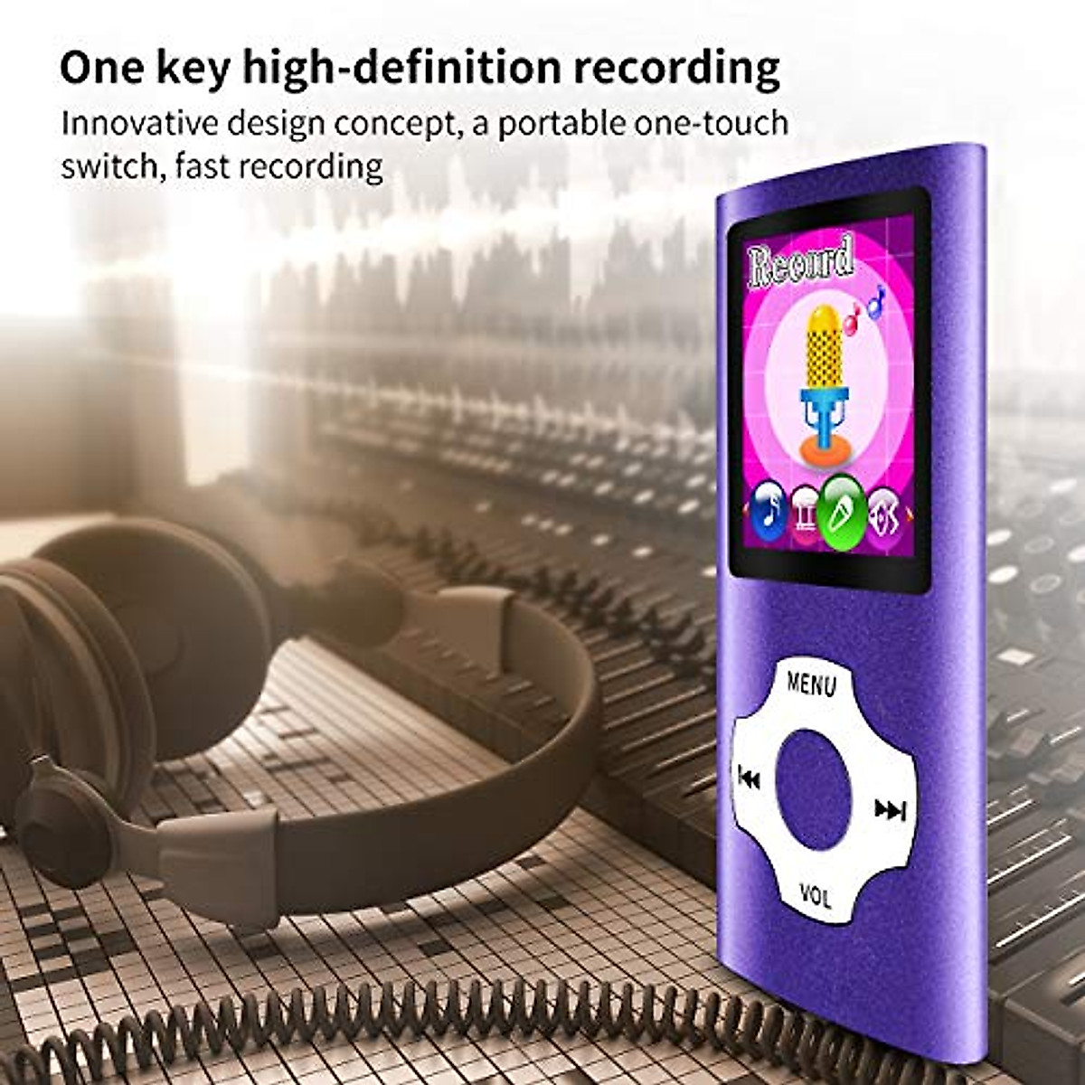 WOWSYS- Digital, Compact and Portable MP3 / MP4 Player (Max Support 64 GB) with Photo Viewer, E-Book Reader and Voice Recorder and FM Radio Video Movie in Purple
