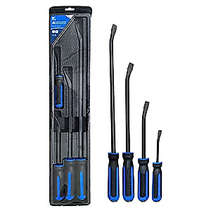 Pry Bar Set Heavy Duty, Thicker Hammer Strike Cap, Angled Tip, Mechanic Hand Tools for Automotive, Demolition, Nail Puller, Crowbar | 4-Piece