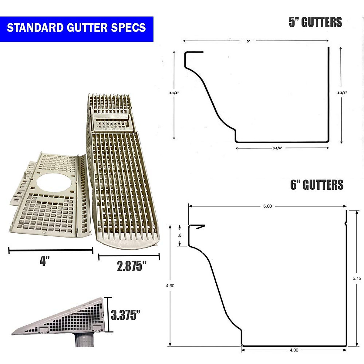 The Wedge Downspout Gutter Guard Plus for 6 inch gutters or 5 inch Gutters Includes Adapter for Oversize Gutters (4-Pack)