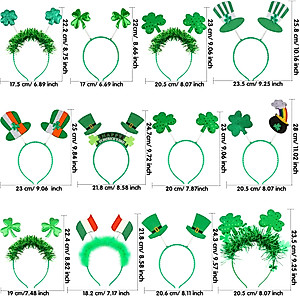 Fahacop 12 Pack St. Patricks Day Headband Green Clover Headbands Shamrock Hat Head Bopper for Saint Patrick Irish Day Party Headpieces