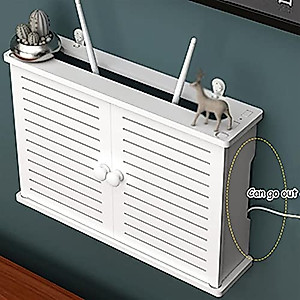 HTTDD Wireless Router Storage Box, WiFi Router Storage Boxes Wooden Box Cable Power Plus Wire Bracket Wall Hanging Plug Board Storage Shelf