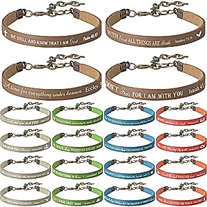 20 Pieces Bible Verse Bracelets Bulk Christian Leather Bracelets, God Faith Scripture Quotes Bracelet, Inspirational Gifts Bible Bracelets Scripture for Office School Home Woman Man (Multicolor)