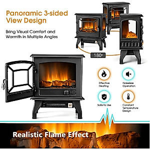 Electric Fireplace Heater Stove 20" Freestanding Stove Heater 1400W/4780BTU Indoor Small LED Heater for Home Office,Overheating Safety Protection,Realistic Flame Effect,Black
