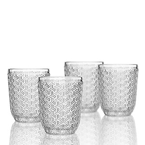 Elle Decor Bistro Key 4 Pc Set Old Fashions, Clear-Glass Elegant Barware and Drinkware, Dishwasher Safe, 10.8 Oz