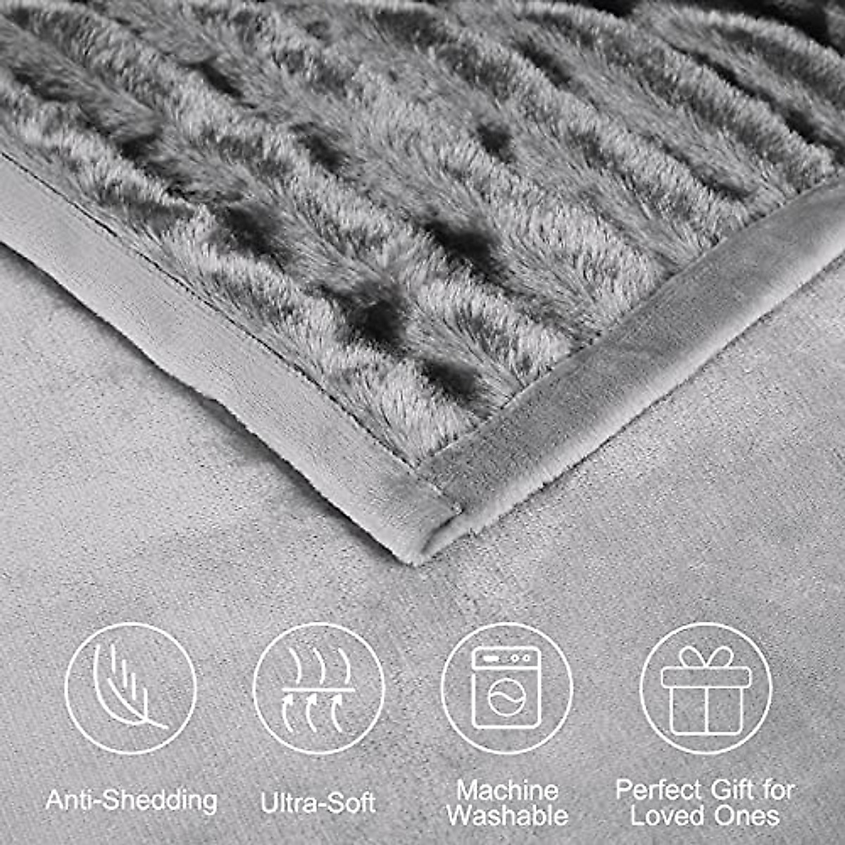 Ailemei Direct Plush Faux Fur Blanket, Twin to Full Size Luxury Soft Shaggy Fleece Fall Blankets, Elegant Warm Cozy Brushed Fuzzy Blanket, Lightweight Throw Blanket for Couch and Bed, Grey