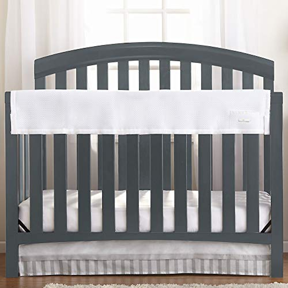 BreathableBaby Breathable Mesh Crib RailGuard Teething Cover — White — 51” Long Panel (1) — Fits Most Full-Size Cribs (Does Not Fit Mini Cribs) — Use with Coordinating Short Panels for Extra Coverage