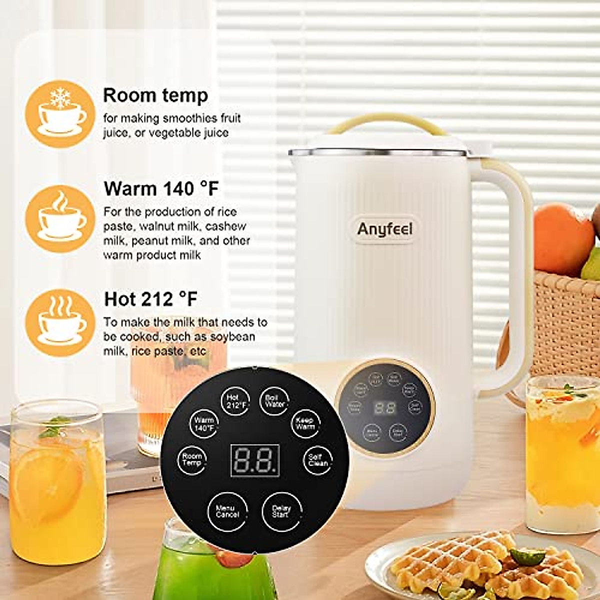 Automatic Nut Milk Maker,Anyfeel 20oz Selfmade Nut/Oat/Almond/soya-bean/Vegan Juice Dairy Free Beverages Machine - Plant Based Almond Cow Milk Machine Maker with Keep Warm and 18 Hours Delay Function