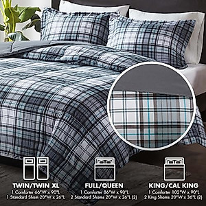 Madison Park Essentials Parkston Plaid Comforter, Matching Sham, 3M Scotchguard Stain Release Cover, Hypoallergenic All Season Bedding-Set, Twin/TwinXL, Grey, 2 Piece