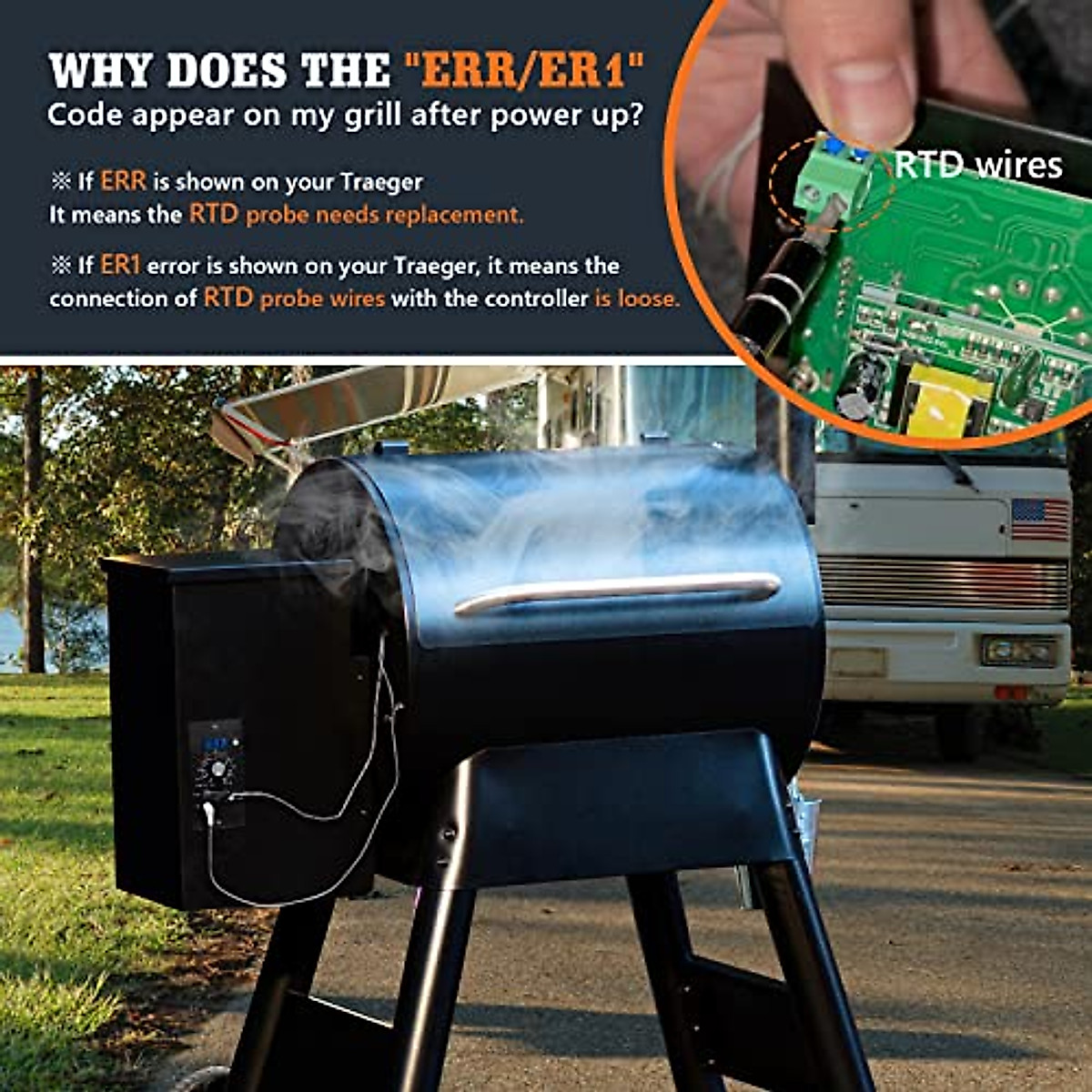 Replacement Waterproof Meat Probe 2pc Compatible with Traeger BBQ Grills, 3.5 mm Plug Meat BBQ Digital Thermostat Probes,Set of 2