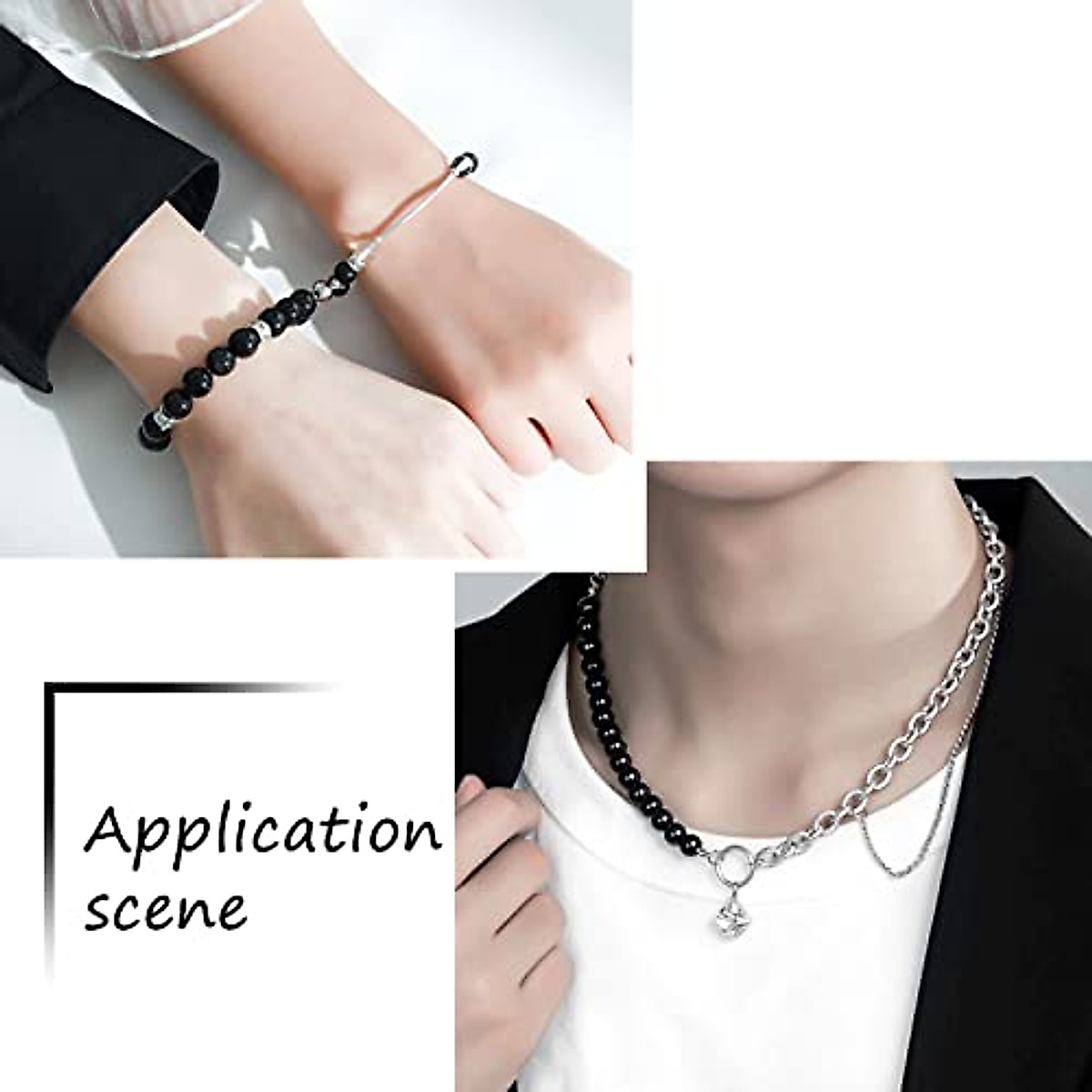 Pandahall 360-380Pcs Natural Black Onyx Lava Rock Gemstone Beads 8mm Healing Crystal Round Stones with A-Z Letter Spacer Beads Elastic String for Adults Diffuser Essential Oils Bracelets Making