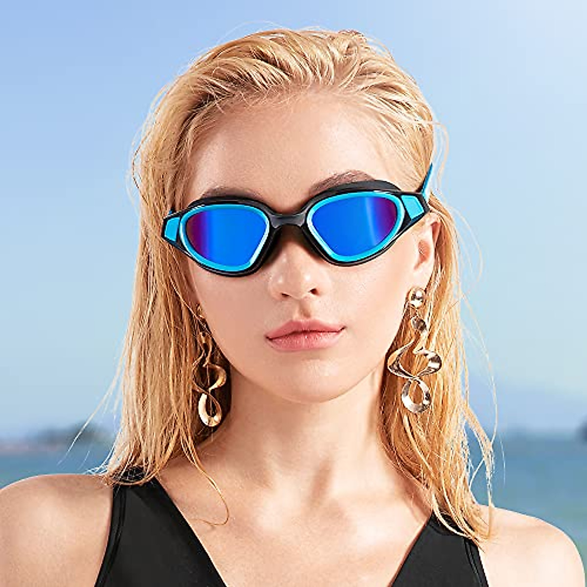 COPOZZ Swim Goggles Men Women, Polarized Swimming Goggles, UV Protection No Leaking Wide Vision
