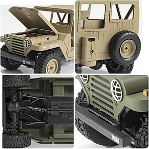 QIYHBVR 1/14, 4x4 Hobby Grade RTR RC Car Mini RC Rock Crawler Military, 2.4Ghz RC Truck with Removable Tools, LED Lights, Battery and USB Charger for Adults