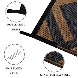 Reyox Outdoor Rugs Reversible Waterproof Mat Plastic Straw Rug with Corner Loops & Stakes Non-Fading RV Camping Mat Portable Patio Rugs Lattice Brown 6x9 ft