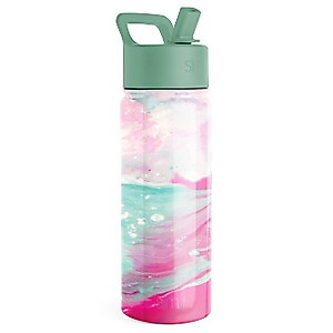 Simple Modern Kids Water Bottle with Straw Lid | Insulated Stainless Steel Reusable Tumbler for Toddlers, Girls, Boys | Summit Collection | 18oz, Pink Ocean Geode