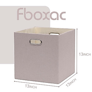 Fboxac Cube Storage Bins 13×13 Linen Foldable Box with Handles, Collapsible Organization Basket Set of 4 Large Capacity Drawer for Closet Shelf Cabinet Bookcase Bedroom, Beige Sepia