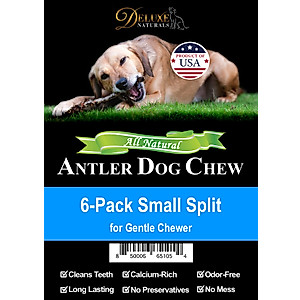 Deluxe Naturals Elk Antler Chews for Dogs | Naturally Shed USA Collected Elk Antlers | All Natural A-Grade Premium Elk Antler Dog Chews | Product of USA, 6-Pack Small Split