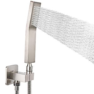 NearMoon Brass Hand Held Shower Head, Luxury High Pressure Showerhead Kit with Wall Connector and Hose Set, for Bathroom Showering System Contemporary Square Style (Brushed Nickel)