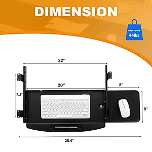 Ywbtflul Under Desk Keyboard Tray with 360 Rotating Mouse Platform,Sturdy& Easy Gliding,20in Pull Out Keyboard Platform, Ergonomic Computer Silding Keyboard Drawer, Black