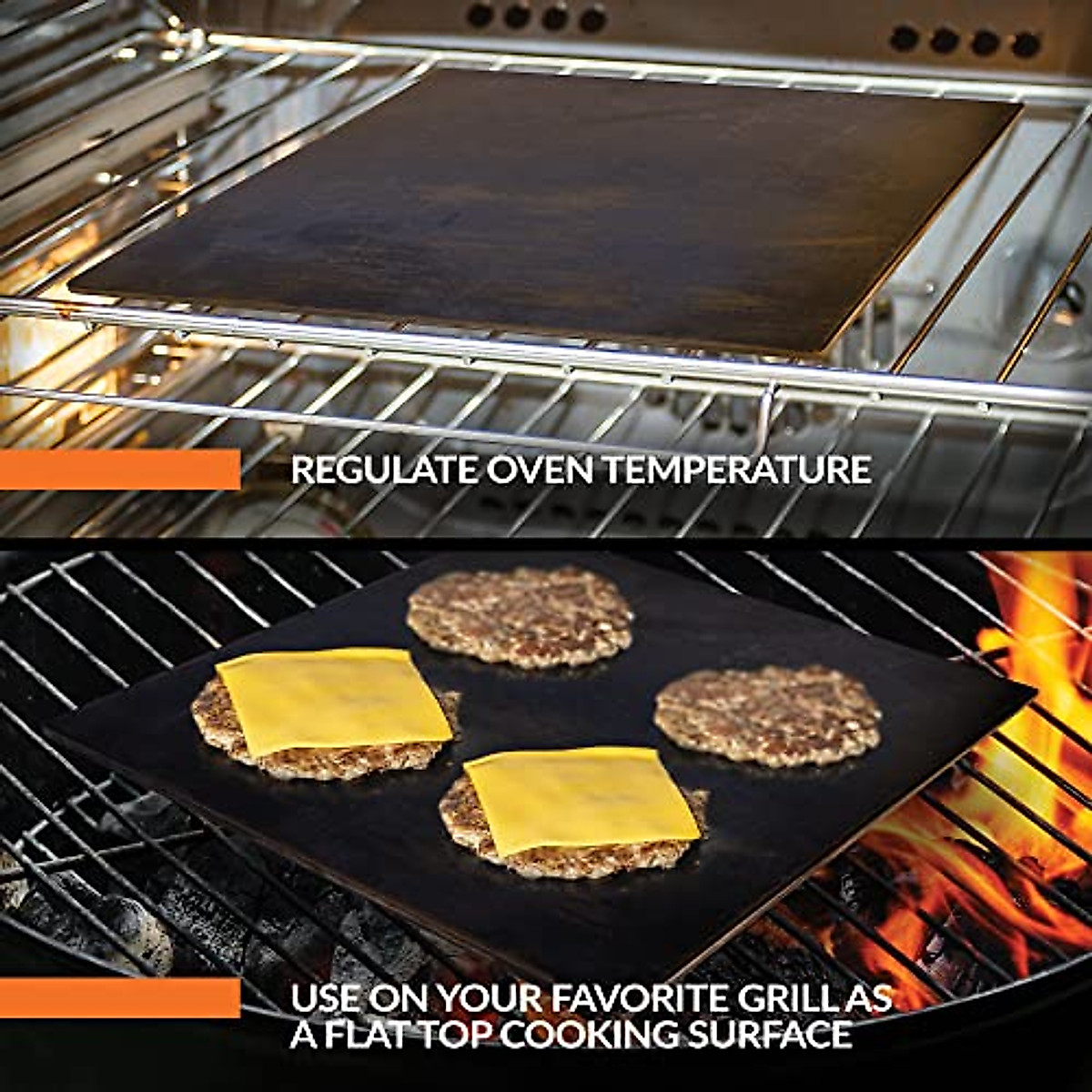 Authentik Oven Steel Thermal Manager - Pre-Seasoned Carbon Steel Baking Pizza Stone & Flat Top Grill Cookware, 12" x 12" x 1/4", Made in USA