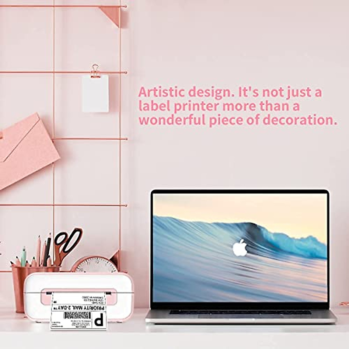 Phomemo Thermal Label Printer, with Label Holder and Pack of 500 4x6 Fan-fold Labels, Pink Direct USB Thermal 4×6 Shipping Label Printer Maker, PM-246s Series