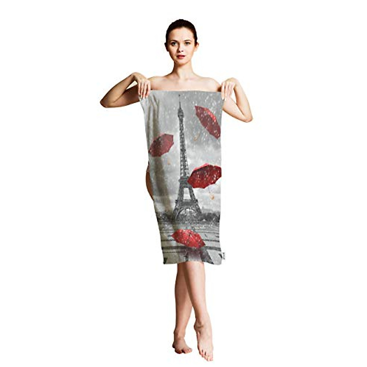 oFloral Eiffel Tower with Flying Umbrellas Hand Towels Cotton Washcloths,Romantic France Pairs Rainy Black and White Red Soft Towels for Bathroom/Yoga/Golf/Hair/Face Towel for Men/Women 15X30 Inch