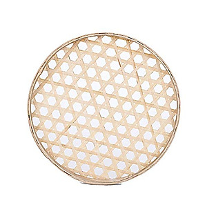 (Only by Bulk)100% Handwoven Flat Wicker Round Fruit Basket Woven Food Storage Weaved Shallow Tray Bin Vegetable Organizer Holder Bowl Decorative Rack Display (Only More Than 5Pcs) (30cm/11.8")