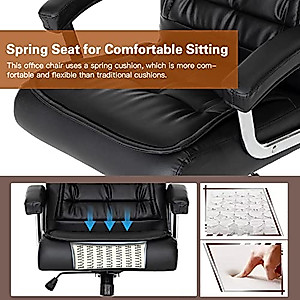 Hoxne Executive Office Chair Adjustable Leather Chair High Back Swivel Office Desk Chair with Padded Armrest 350lbs Load-Bearing Spring Seat Computer Desk Chair for Home Office (Black)