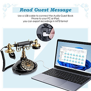 Audio Guest Book Wedding Phone Record Customized Audio Messages Audio Guestbook Phone for Wedding, Bridal Shower, Birthday Party, Baby Shower, Anniversary, Engagement (Black)