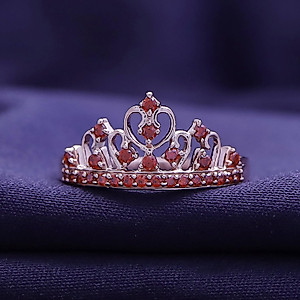 AFFY Round Cut Simulated Multi Stone Pocachoca Princess Style Engagement Wedding Crown Ring in 14k Rose Gold Over Sterling Silver with Ring Size 6.5