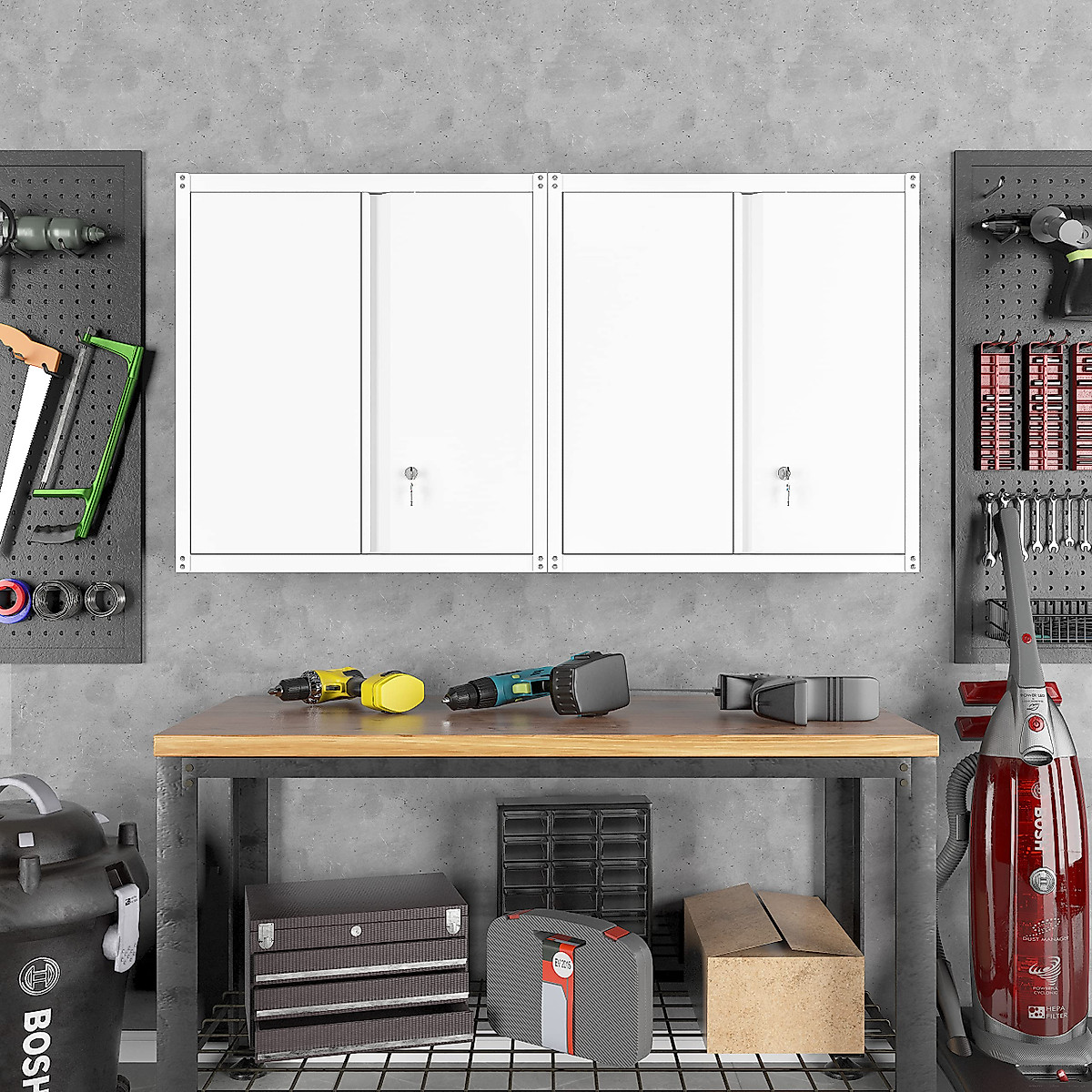 GREATMEET Metal Wall Mount Locking Cabinet with Adjustable Shelf, Garage Storage Cabinet with Locking Doors, Office Filing Cabinet with Lock, Storage Cabinet for Garage, Home Office, Kitchen