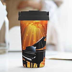 GTKSYNVE Reusable Coffee Mug with Lid and Handle, Musical Theatre Tumbler for Hot & Cold Drinks 16oz Stainless Steel Insulated Coffee Tumblers Double Wall Vacuum Thermal Cup