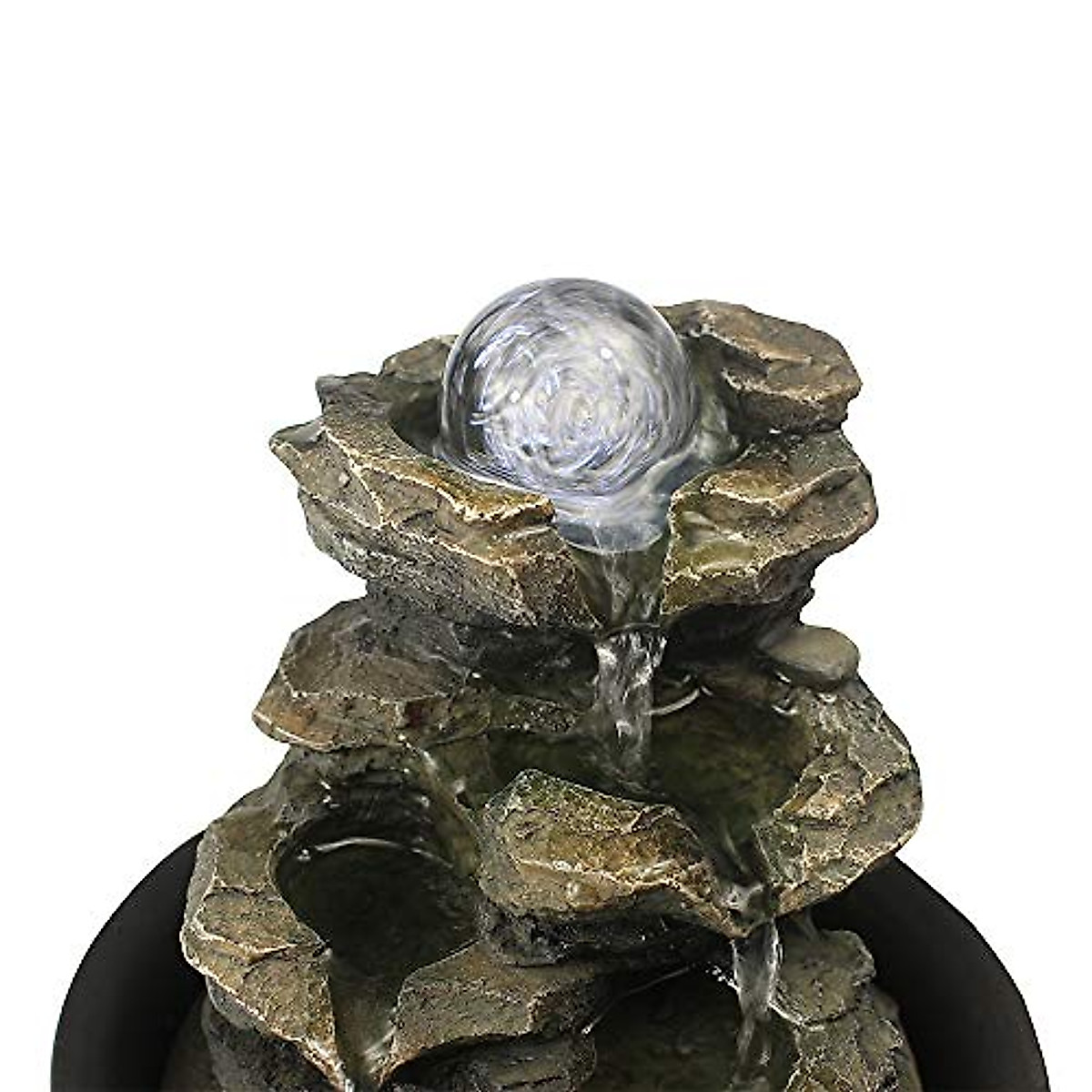BBabe Spinning Orb Rock Cascading Tabletop Fountain, Zen Meditation Indoor Waterfall Feature with LED Light for Home Office Bedroom Relaxation
